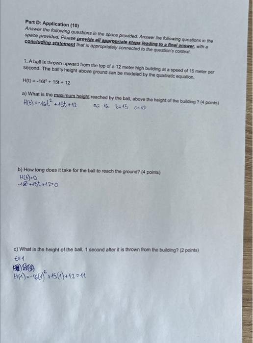 Solved Part D: Application (10) Answer the following | Chegg.com