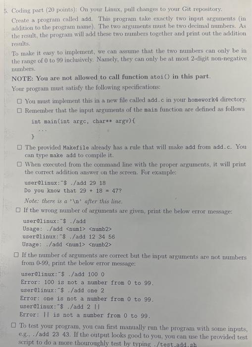 Solved Coding part ( 20 points): On your Linux, pull changes | Chegg.com