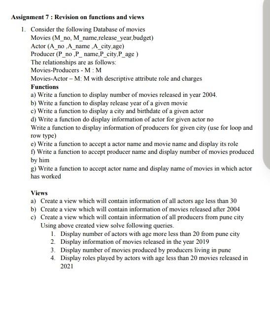 Solved signment 7 : Revision on functions and views 1. | Chegg.com