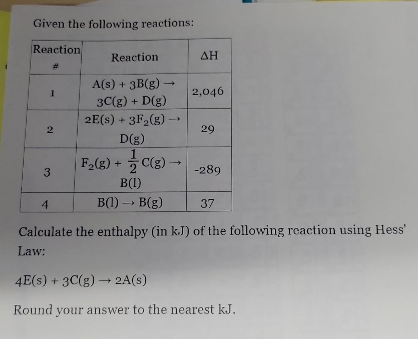 Solved Given the following reactions: Calculate the enthalpy | Chegg.com