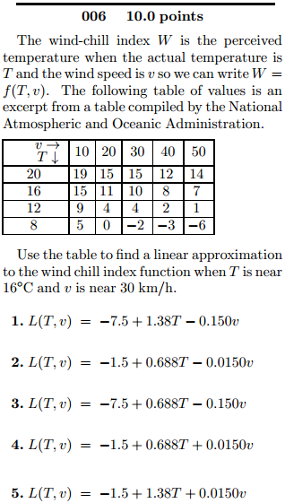The wind-chill index W is the perceived temperature | Chegg.com