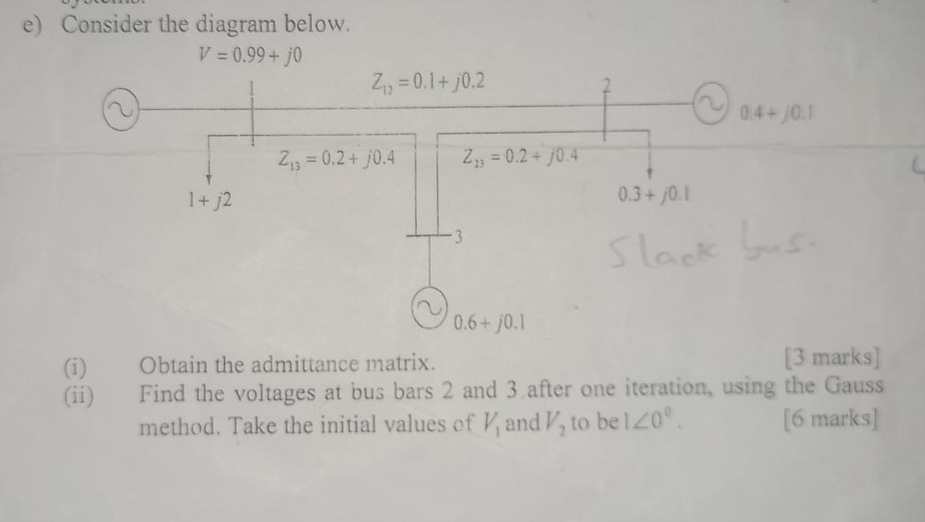 Solved 1). ﻿ Consider the diagram below.V=0.99+j0(i) ﻿Obtain | Chegg.com