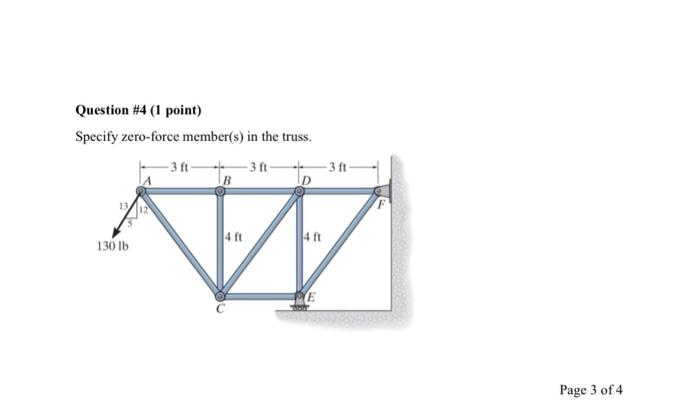 Solved Question \#4 (1 point) Specify zero-force member(s) | Chegg.com