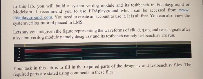 Solved (design.sv part)module dff (clk, reset, d, q, | Chegg.com