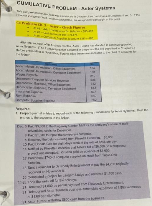 Solved CUMULATIVE PROBLEM - Aster Systems This comprehensive | Chegg.com