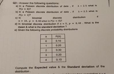 Solved Q3: Answer the following questions:a) ﻿In a Poisson | Chegg.com
