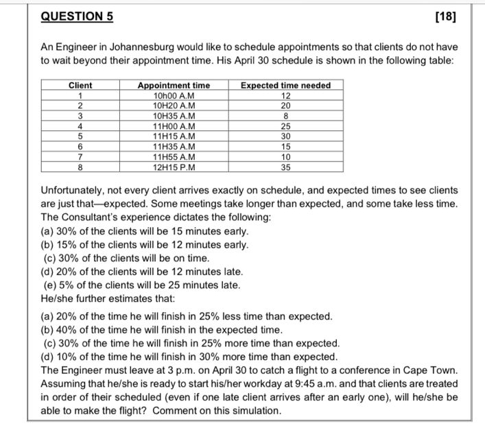 Solved QUESTION 5[18]An Engineer in Johannesburg would like | Chegg.com