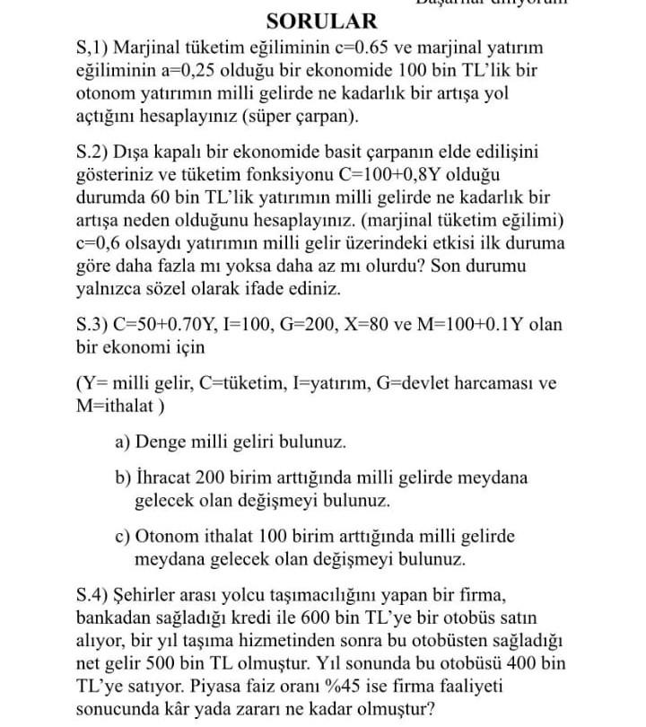 S,1 ) Marjinal tüketim eğiliminin c=0.65 ve marjinal | Chegg.com