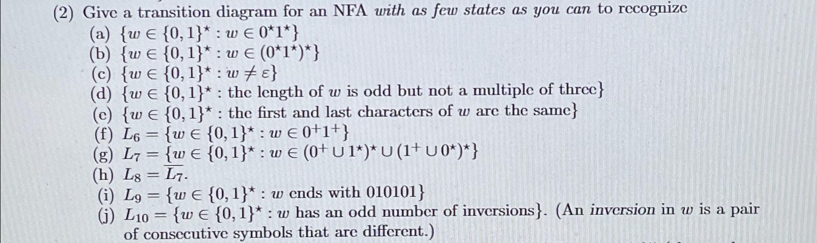 Solved (2) ﻿Give a transition diagram for an NFA with as few | Chegg.com