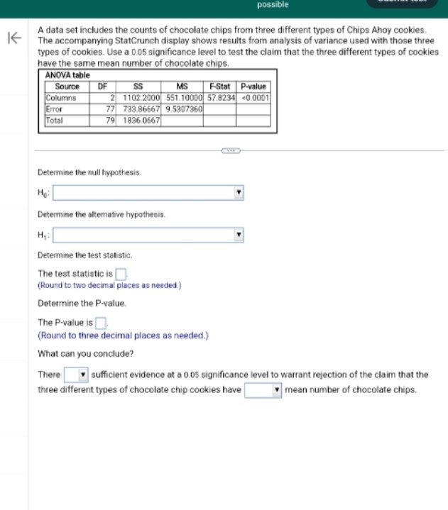 Solved possibleA data set includes the counts of chocolate | Chegg.com