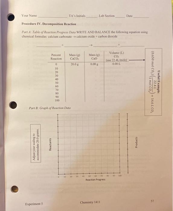Solved Your Name TA's Initials Lab Section Date Procedure | Chegg.com
