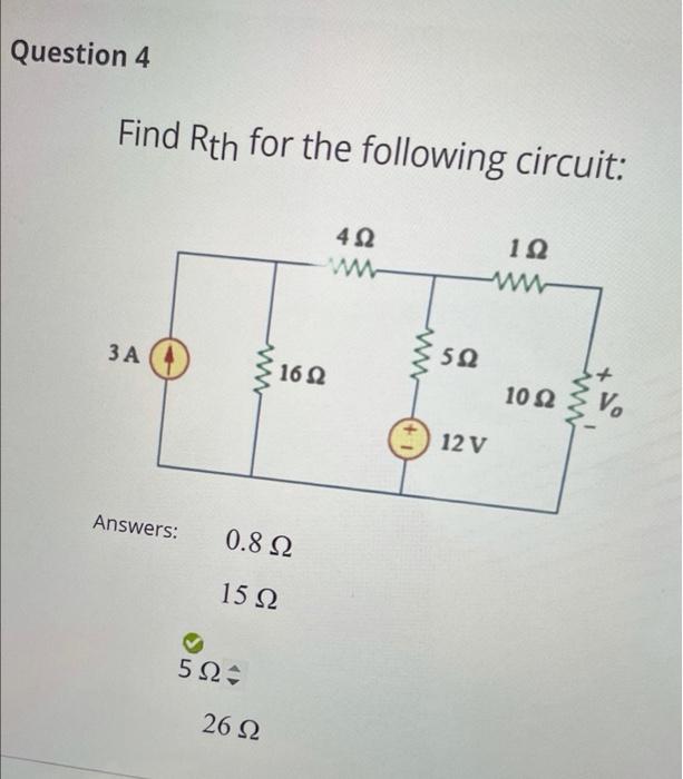 Solved Question 4 Find Rth for the following circuit: 4Ω ΛΜ | Chegg.com