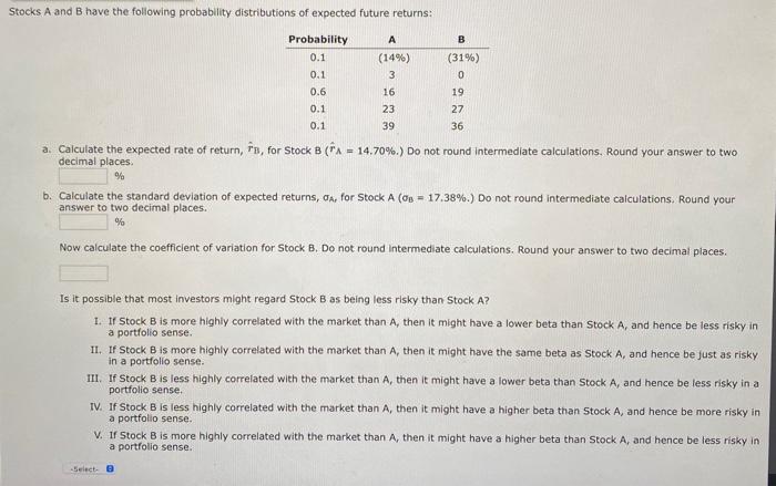 Solved Stocks A and B have the following probability | Chegg.com