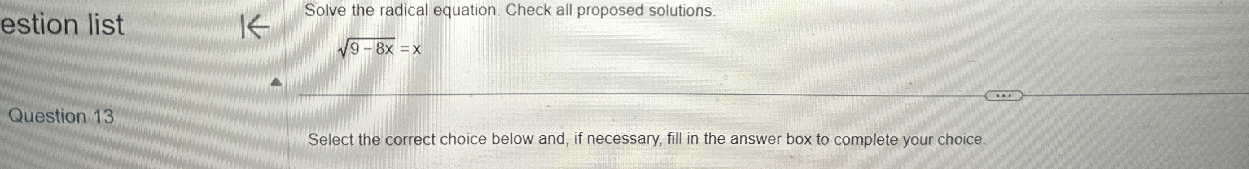 Solved estion listSolve the radical equation. Check all | Chegg.com