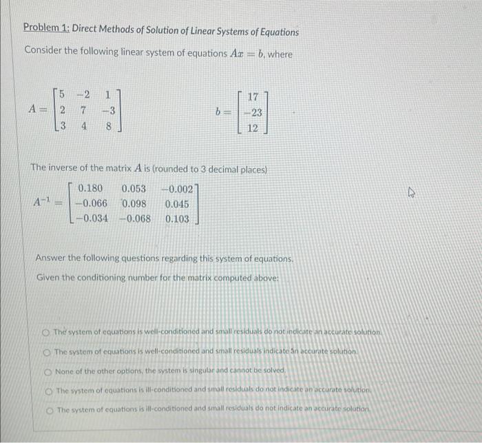 Solved Problem 1: Direct Methods of Solution of Linear | Chegg.com