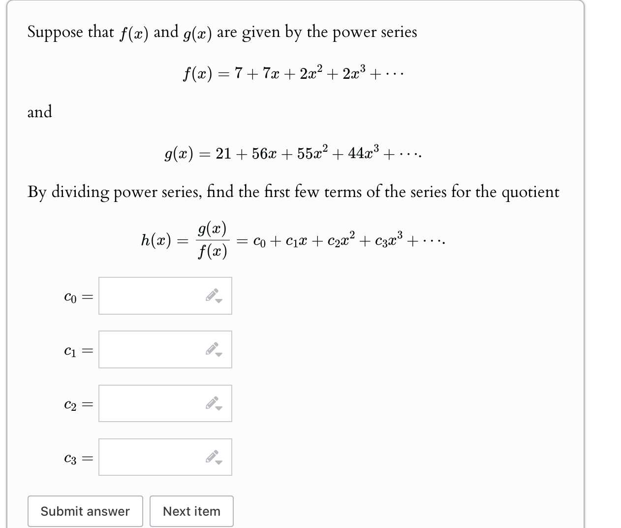 Solved Suppose that f(x) ﻿and g(x) ﻿are given by the power | Chegg.com
