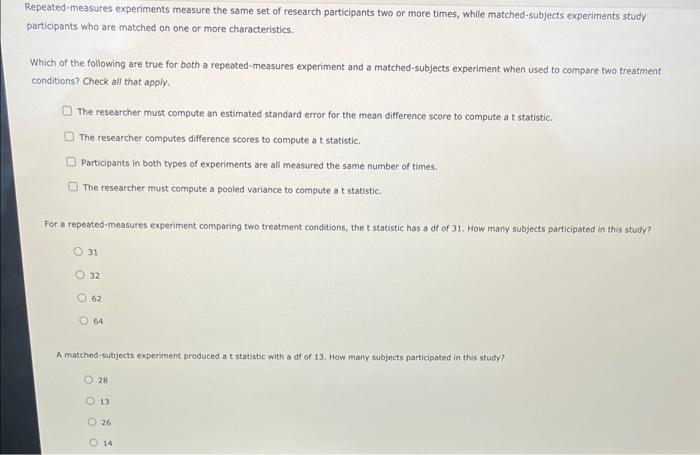 Solved Repeated-measures experiments measure the same set of | Chegg.com
