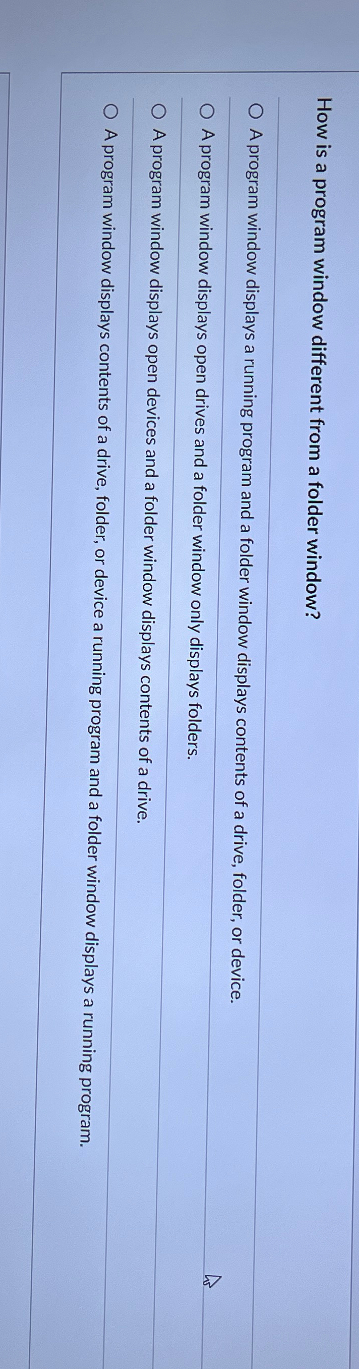 Solved How is a program window different from a folder | Chegg.com