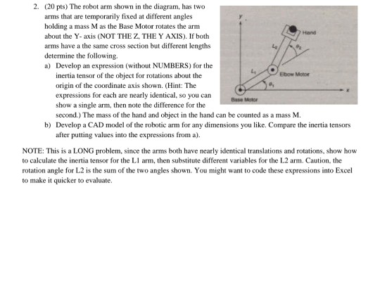 2. (20 pts) The robot arm shown in the diagram, has | Chegg.com