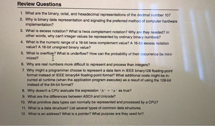 Solved Review Questions 1 What Are The Binary Octal And