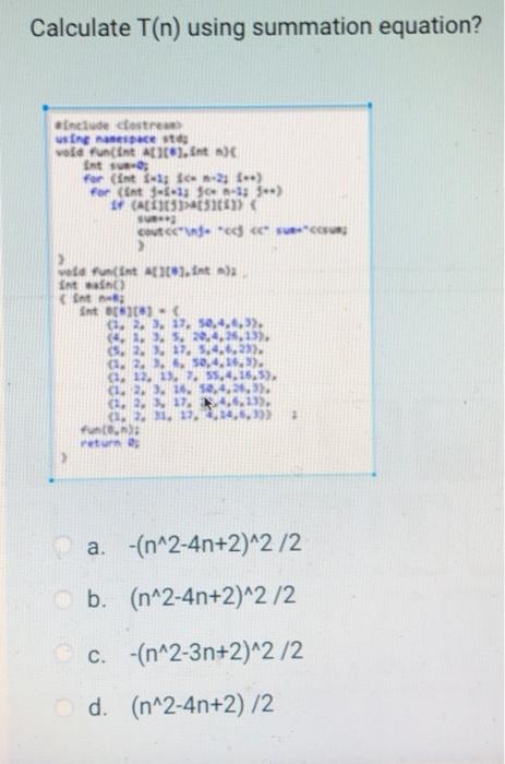 Calculate Tn Using Summation Equation Olnclude 