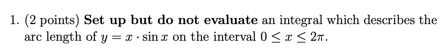 Solved (2 ﻿points) ﻿Set up ﻿but do ﻿not evaluate an | Chegg.com