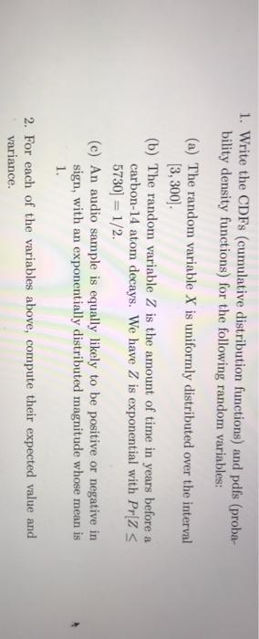 Solved 1. Write the CDFs (cumulative distribution functions) | Chegg.com