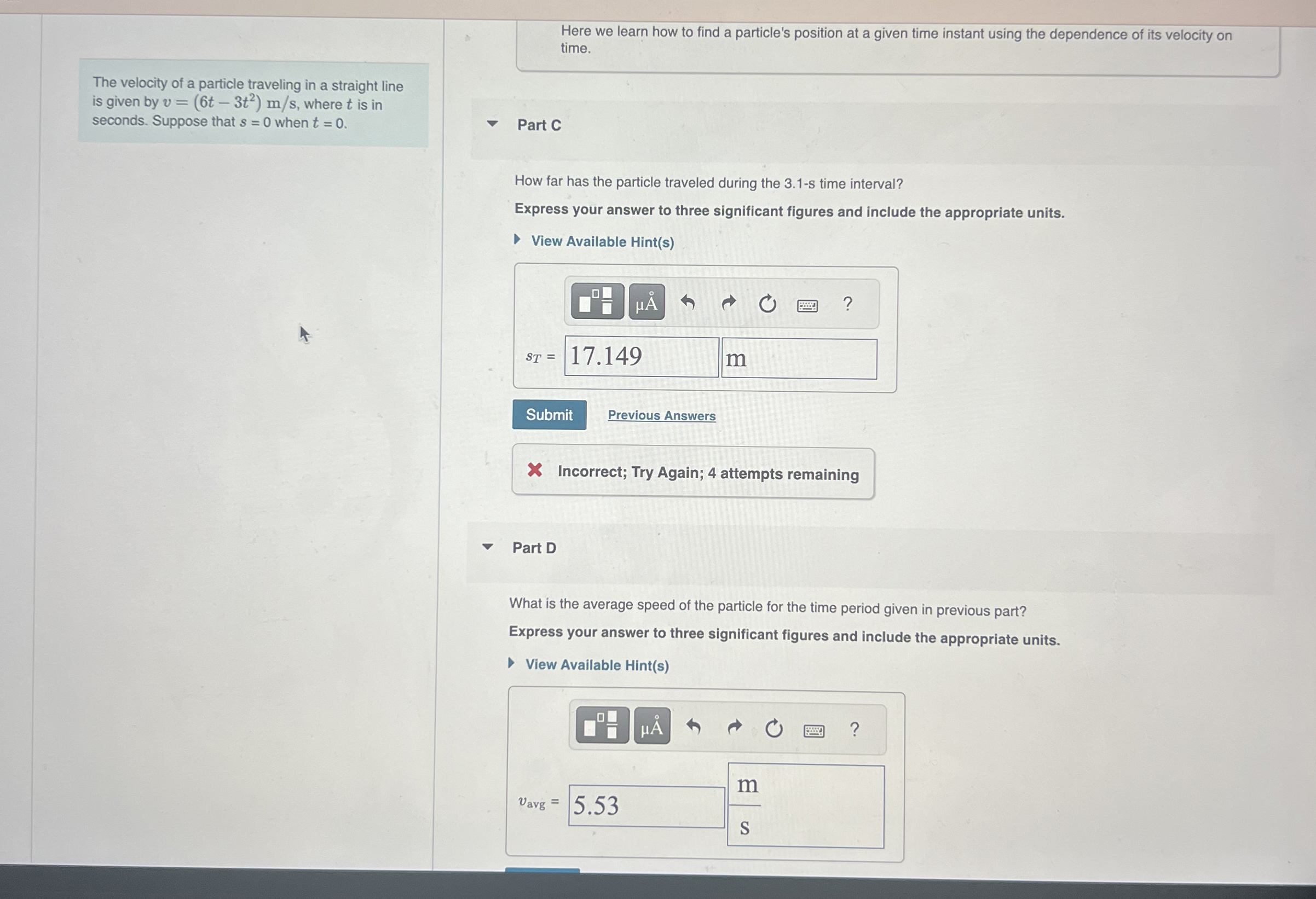 Solved Here we learn how to find a particle's position at a | Chegg.com