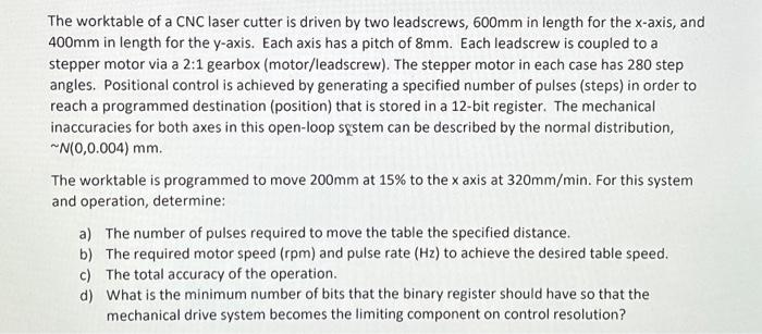 Solved The worktable of a CNC laser cutter is driven by two | Chegg.com