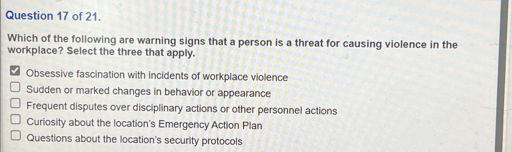 Solved Question 17 ﻿of 21.Which of the following are warning | Chegg.com