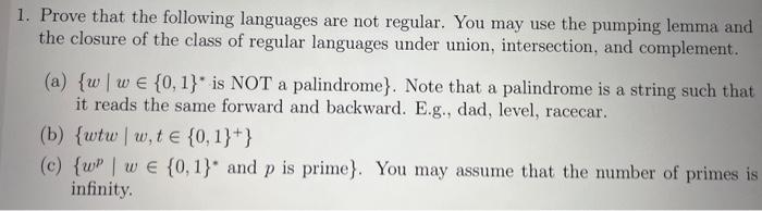 Solved 1. Prove that the following languages are not | Chegg.com