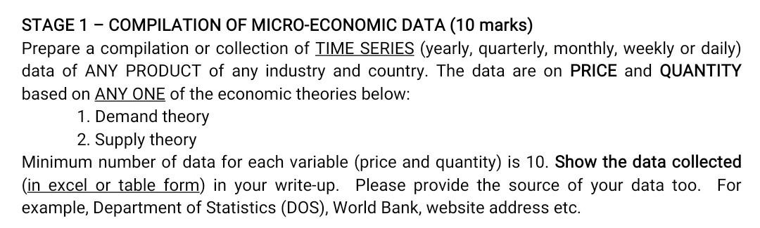 Solved STAGE 1 - COMPILATION OF MICRO-ECONOMIC DATA (10 | Chegg.com