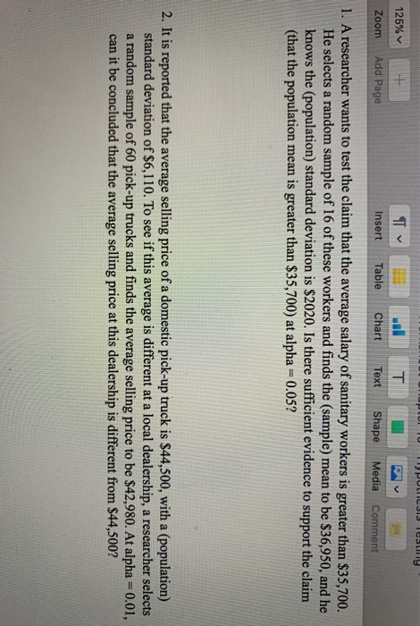 Solved PO TOY 125% Zoom + Add Page MET DE Insert Table Chart | Chegg.com