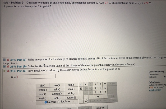 Solved (8%) Problem 3: Consider two points in an electric | Chegg.com