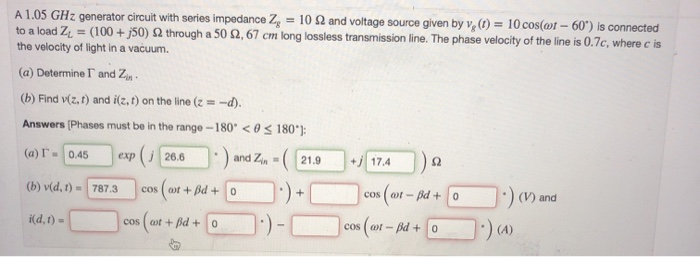 Solved A 1.05 GHz generator circuit with series impedance Z | Chegg.com