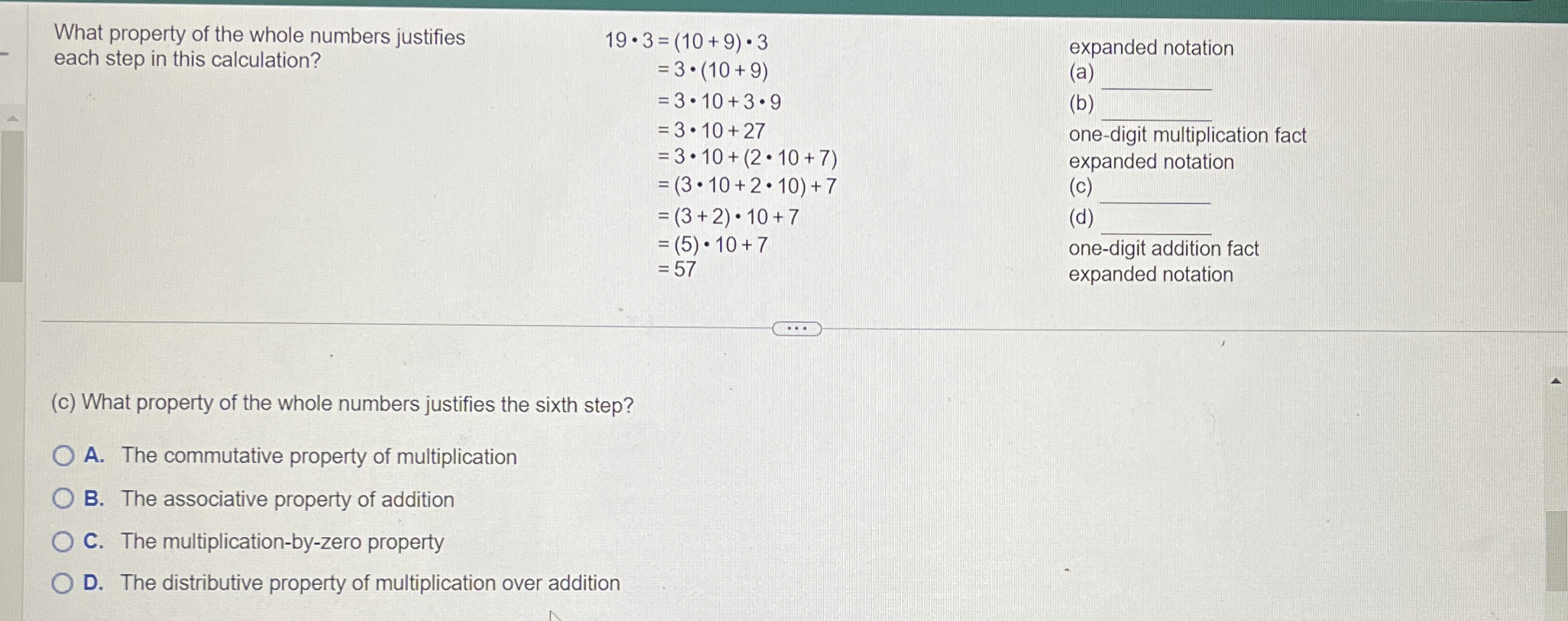Solved What property of the whole numbers justifies each | Chegg.com