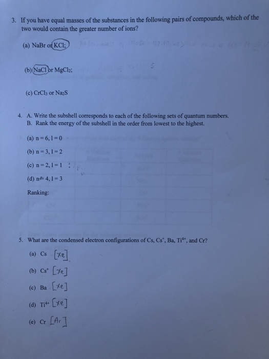 Solved 3. If you have equal masses of the substances in the | Chegg.com
