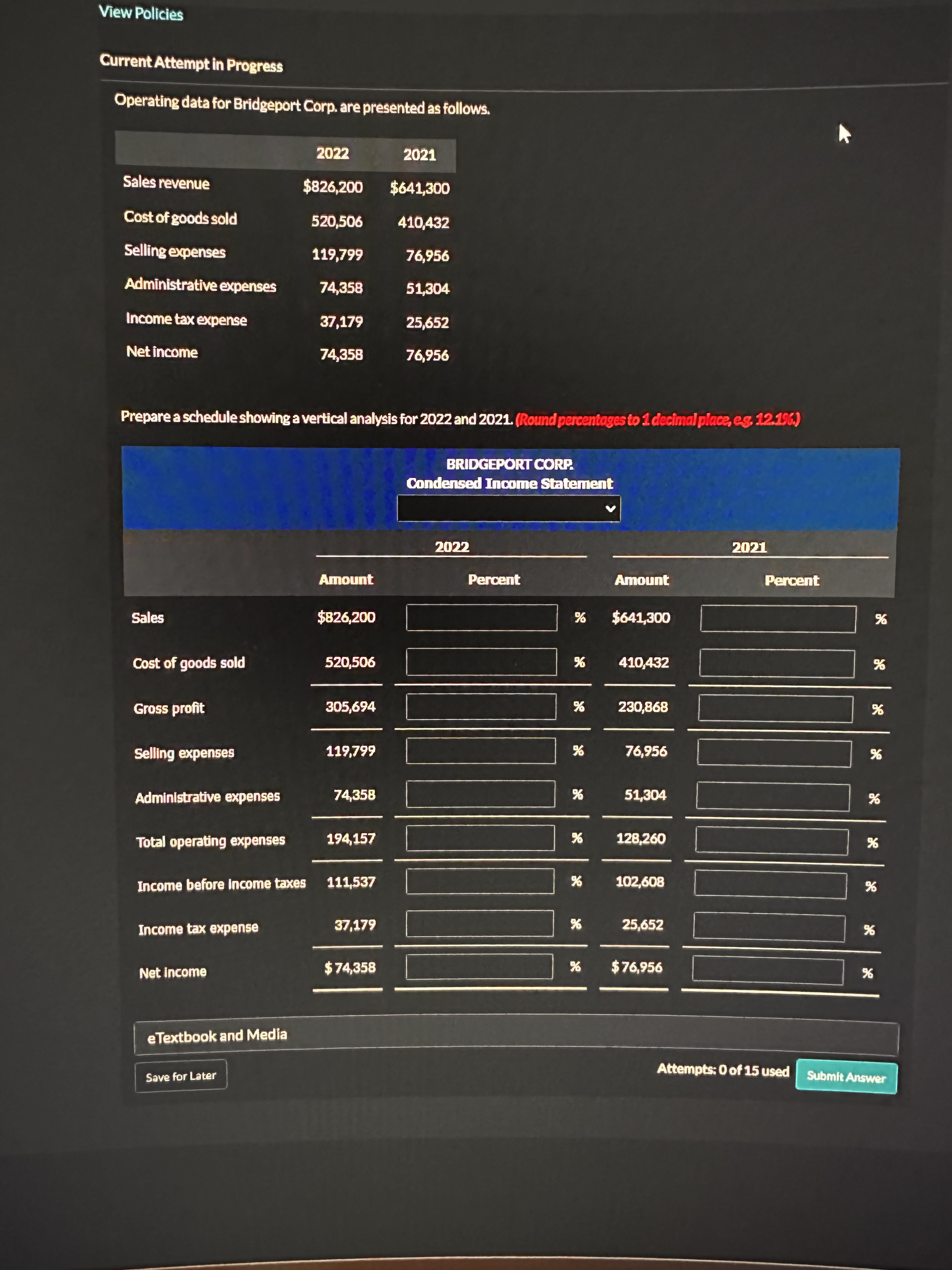 Solved Current Attempt in ProgressOperating data for | Chegg.com
