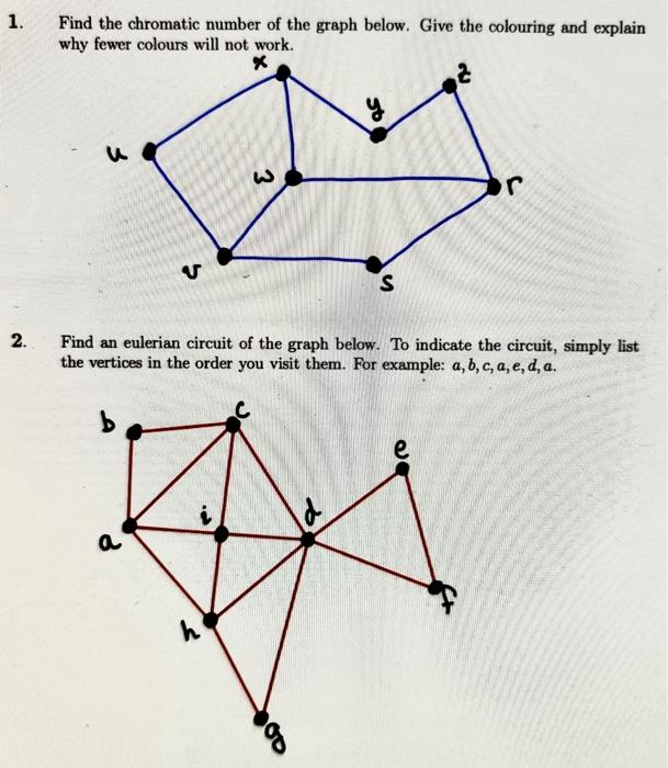 Solved 1. Find the chromatic number of the graph below. Give | Chegg.com