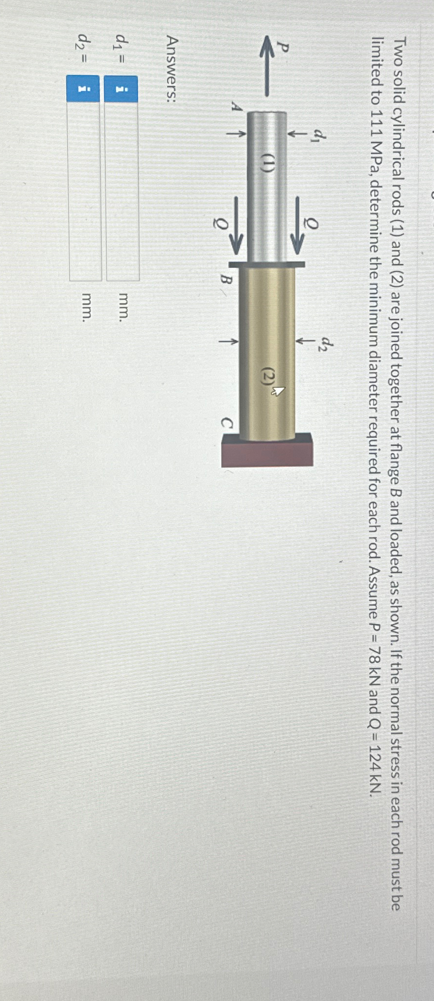 Solved Two solid cylindrical rods (1) ﻿and (2) ﻿are joined | Chegg.com