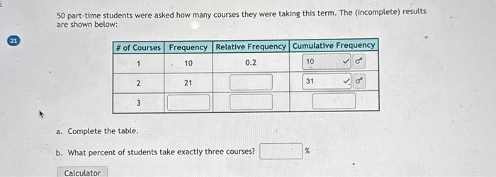 Solved 50 part-time students were asked how many courses | Chegg.com