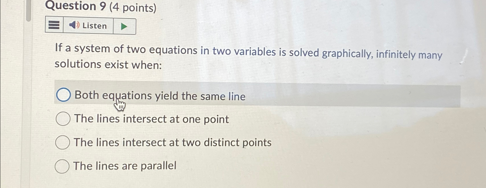 Solved Question 9 (4 points)If a system of two equations in | Chegg.com Solved Question 9 (4 points)If a system of two equations in | Chegg.com