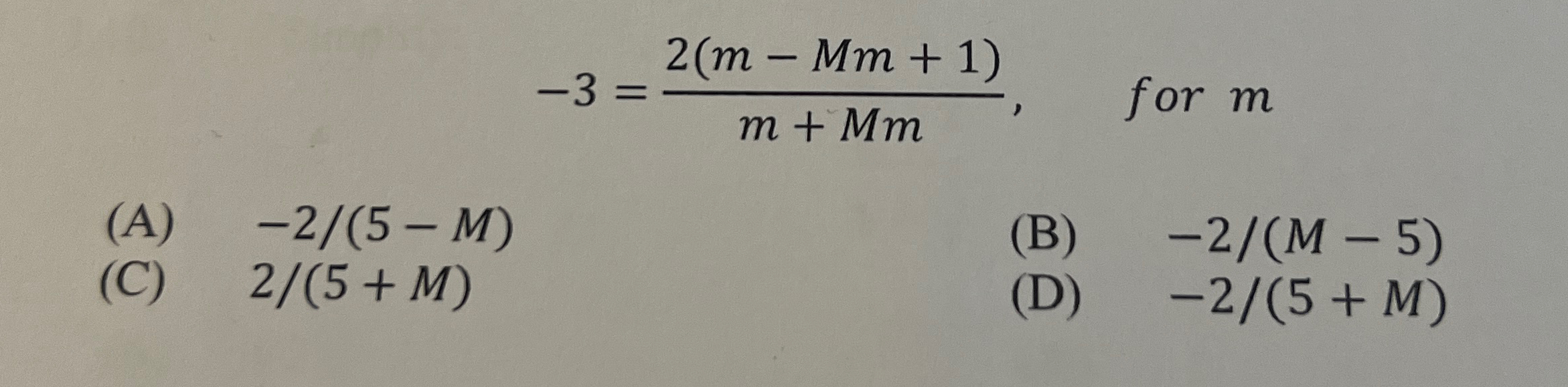 Solved -3=2(m-Mm+1)m+Mm, ﻿for | Chegg.com