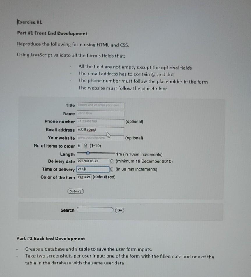 Solved Exercise #1 Part 1 Front End Development Reproduce | Chegg.com