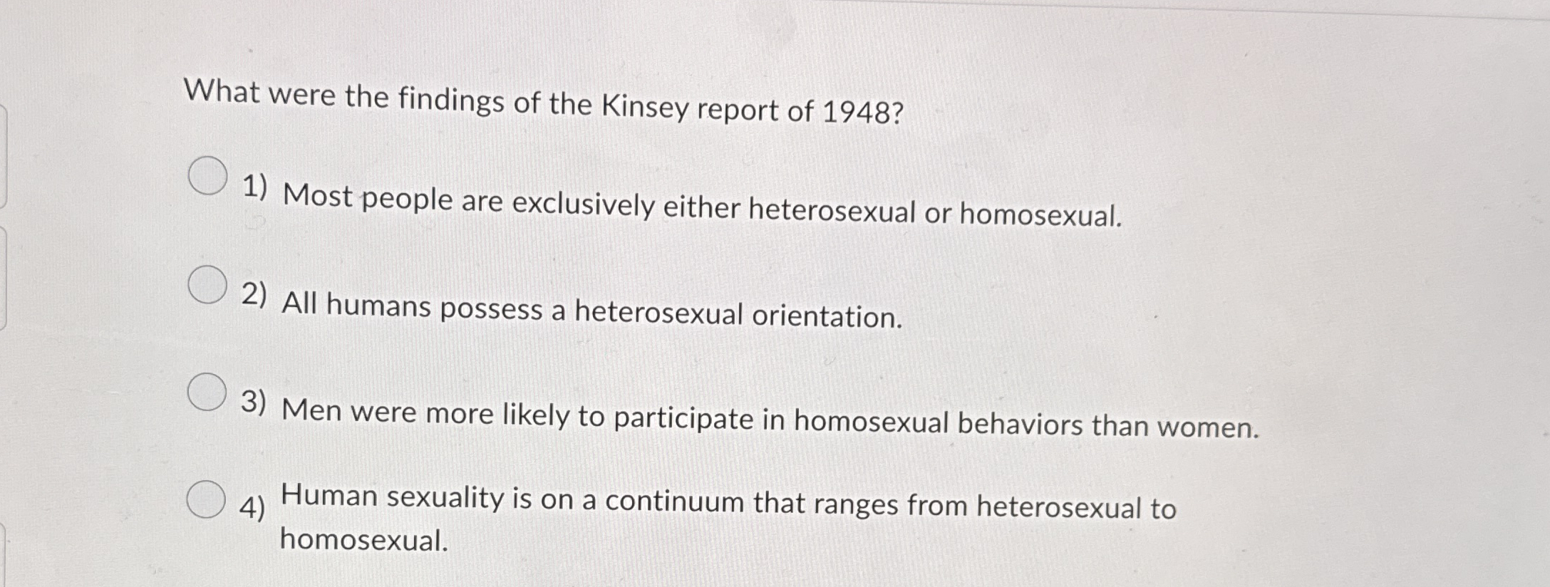 Solved What were the findings of the Kinsey report of | Chegg.com