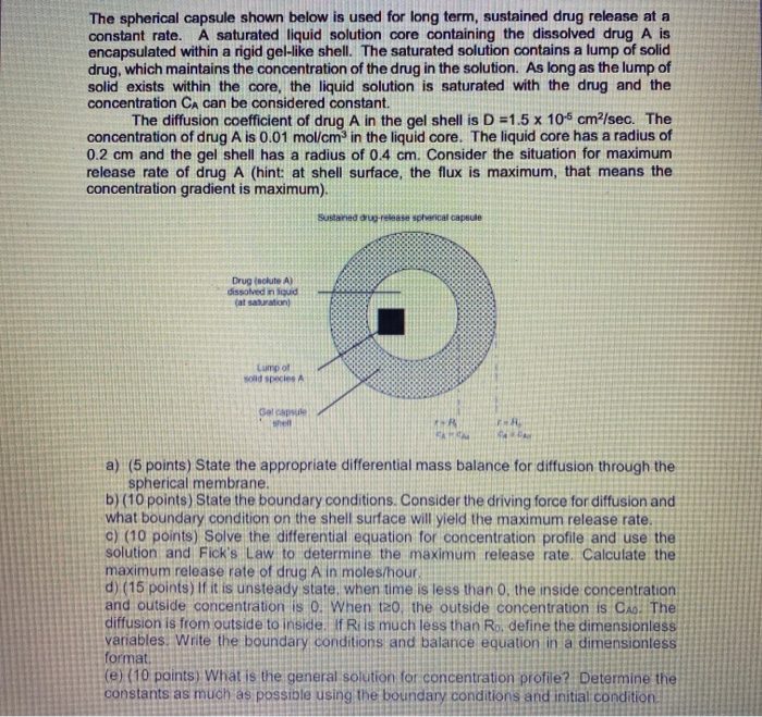 Solved The spherical capsule shown below is used for long | Chegg.com