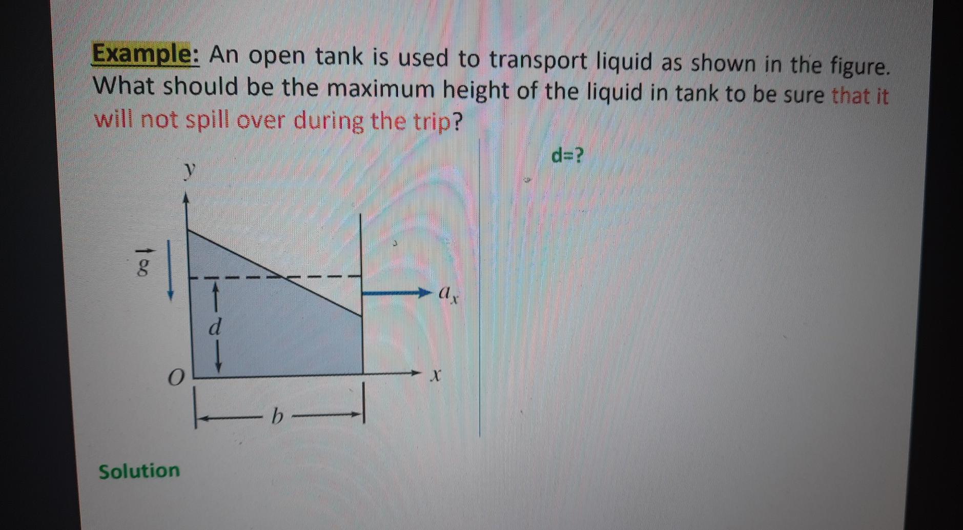 Solved Example: An open tank is used to transport liquid as | Chegg.com