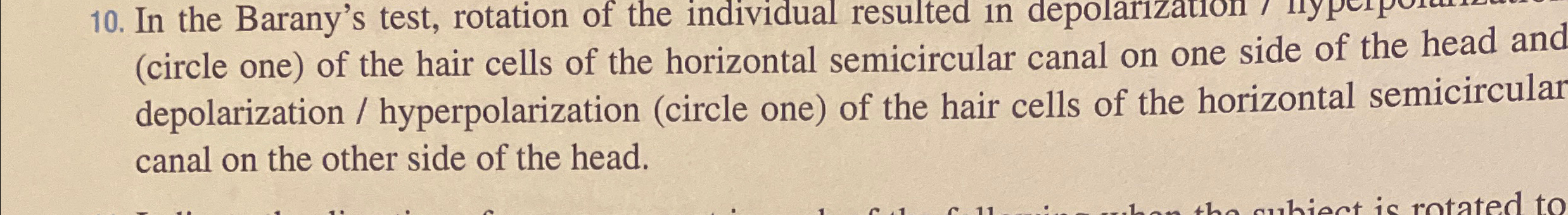 Solved In the Barany's test, rotation of the individual | Chegg.com