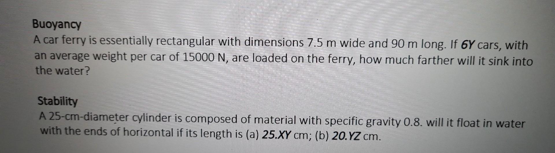 Solved Buoyancy A car ferry is essentially rectangular with | Chegg.com