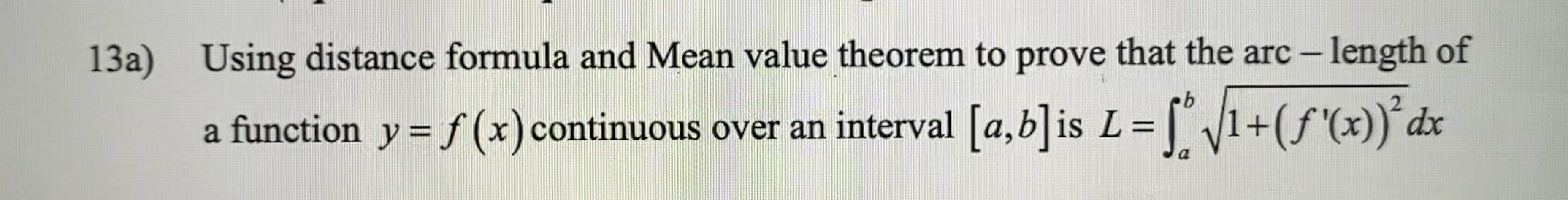 Solved 13a) ﻿Using distance formula and Mean value theorem | Chegg.com